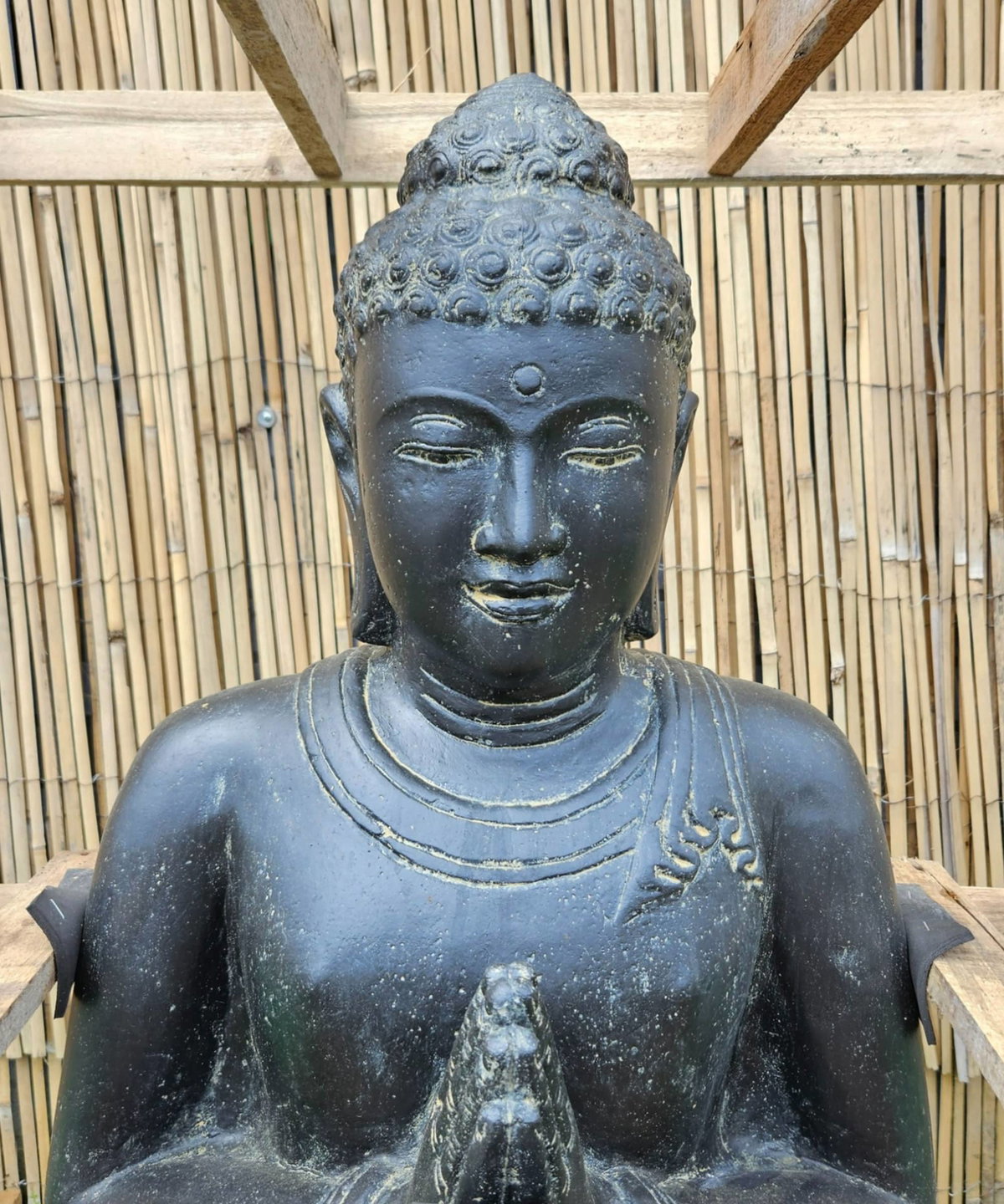 Garden statue of sitting Buddha Namasté 100cm - Hardy Stone