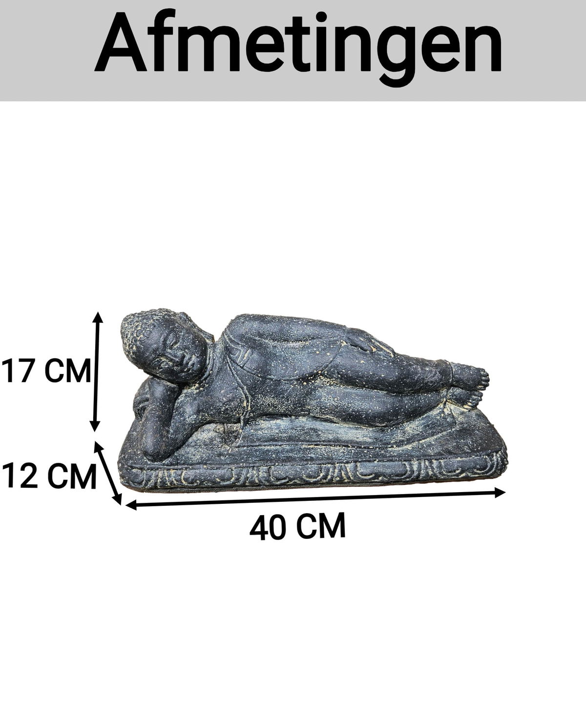 Liggende Boeddha 40cm lang winterhard - Boeddha-beelden.com