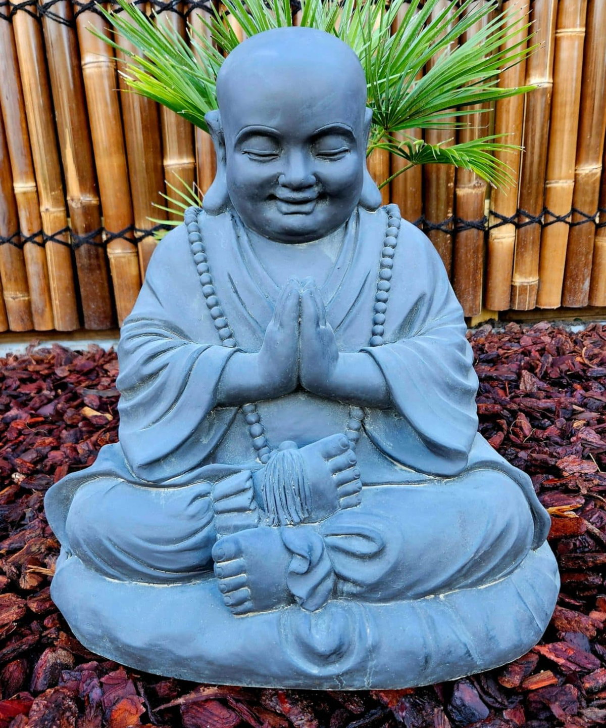 Boeddha beeld monnik meditatie L 53cm - Donker