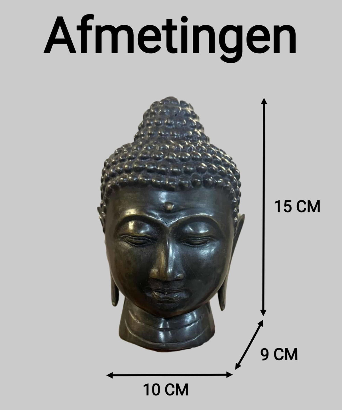 Brons Boeddha hoofd 15cm handgemaakt - Boeddha-beelden.com