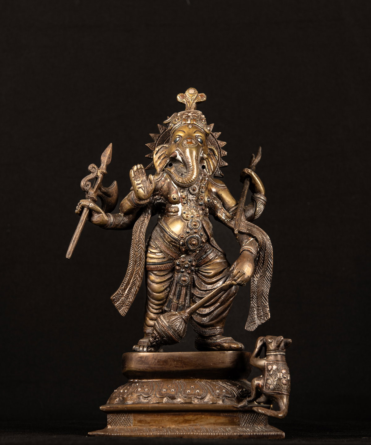 Standing Ganesha with trishula and mouse – Bronze – 28cm