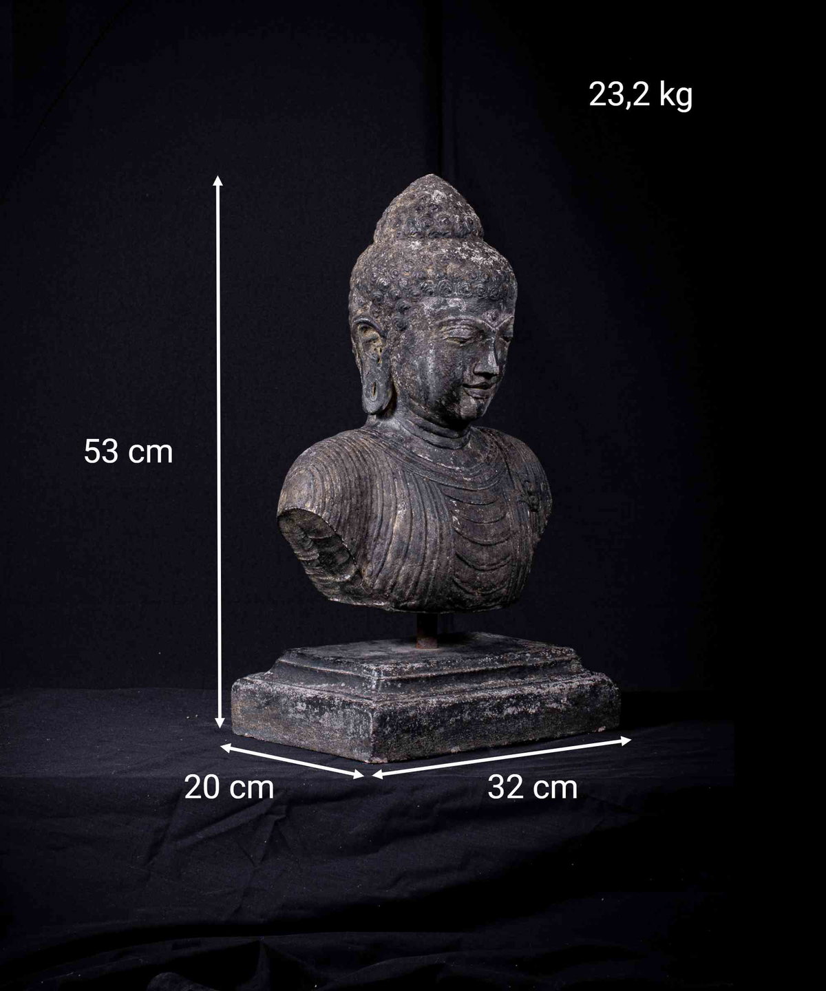 Sten Buddha byst – handgjord från Java 53 cm