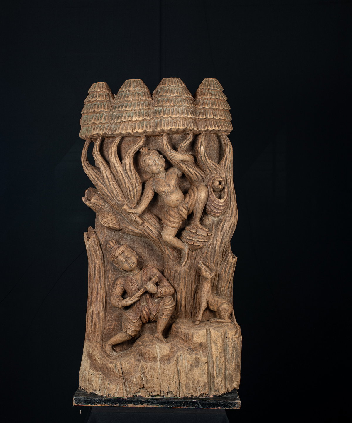Hand-carved Chinese wooden relief – approx. 70 years old – 100cm