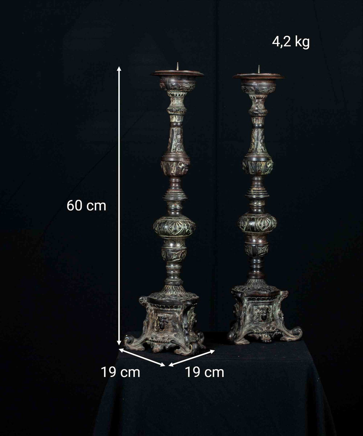 Set of Two Bronze Altar Candlesticks – 60 cm High