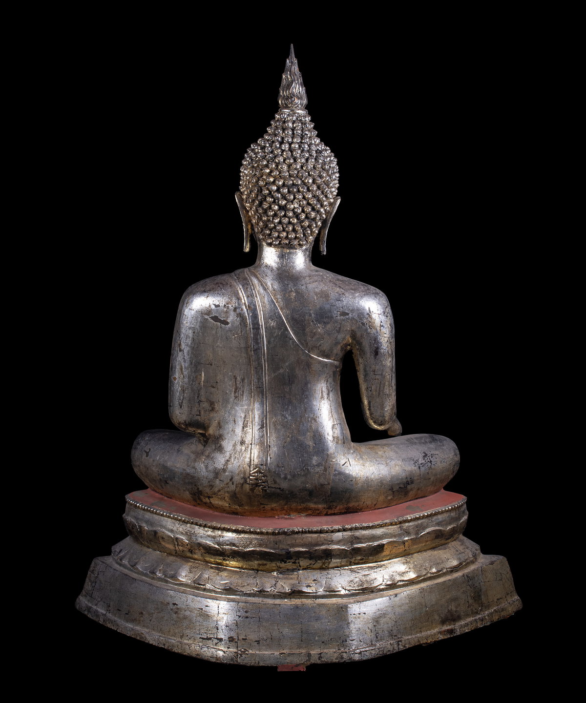 Buda sentado Bhumisparsha mudra – bronze prateado – 136 cm