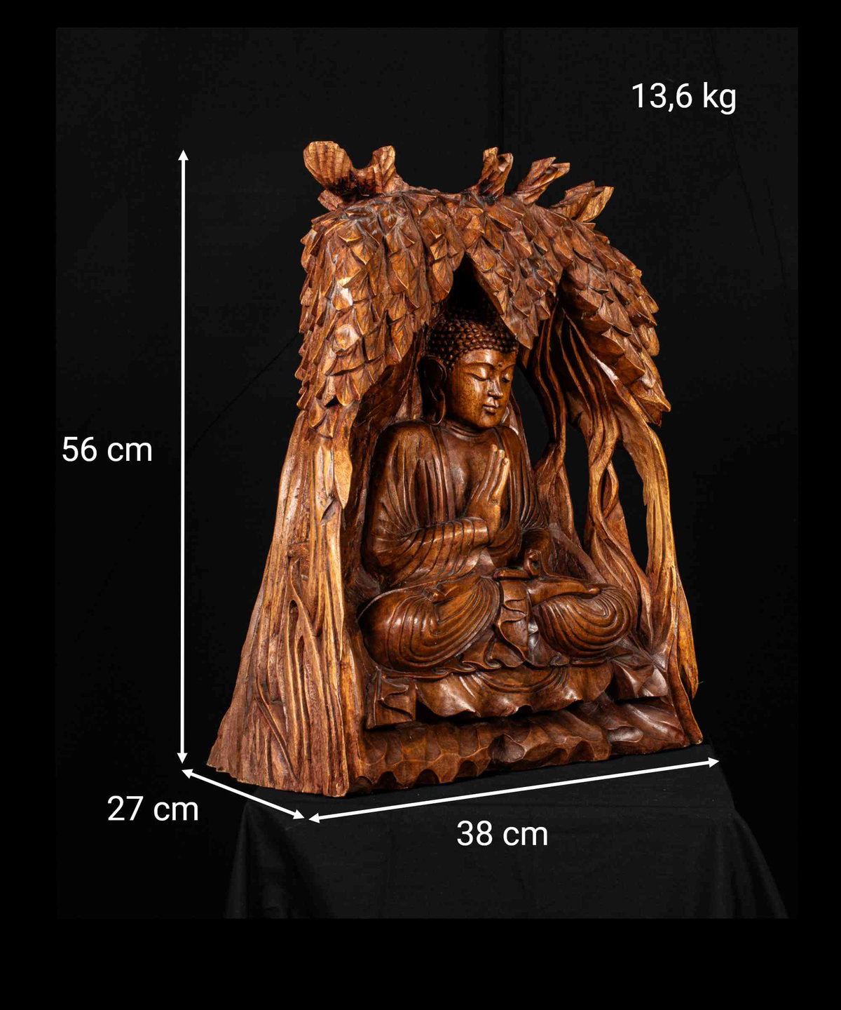 Buddha under the Bodhi Tree – hand-carved wooden statue 56cm