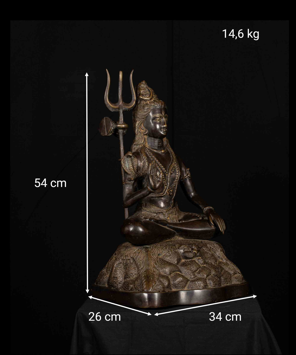 Shiva in Meditatie met Drietand – Hoogwaardig Brons 54cm