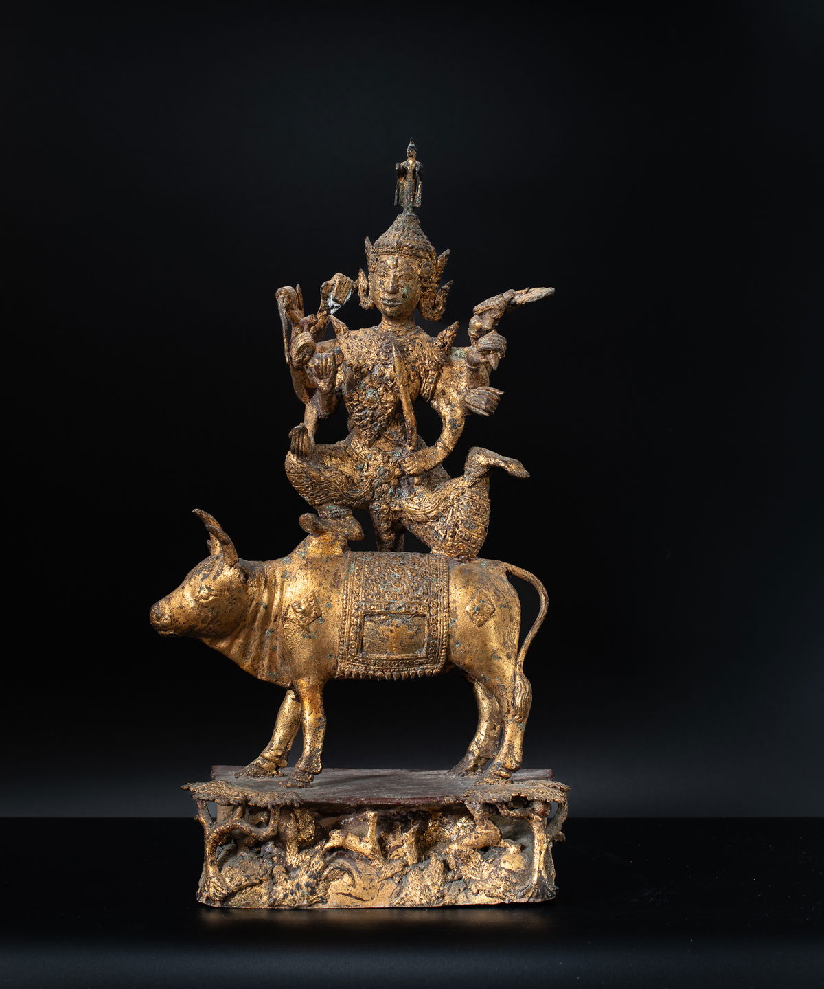 Hindu deity on Nandi – ormolu bronze 37cm