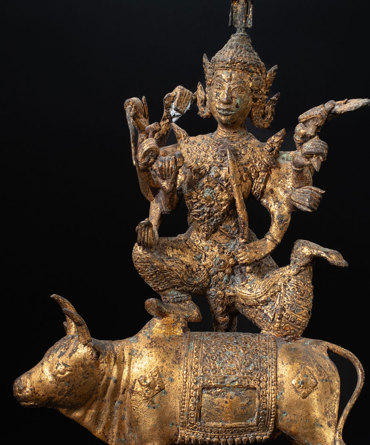 Hindu deity on Nandi – ormolu bronze 37cm