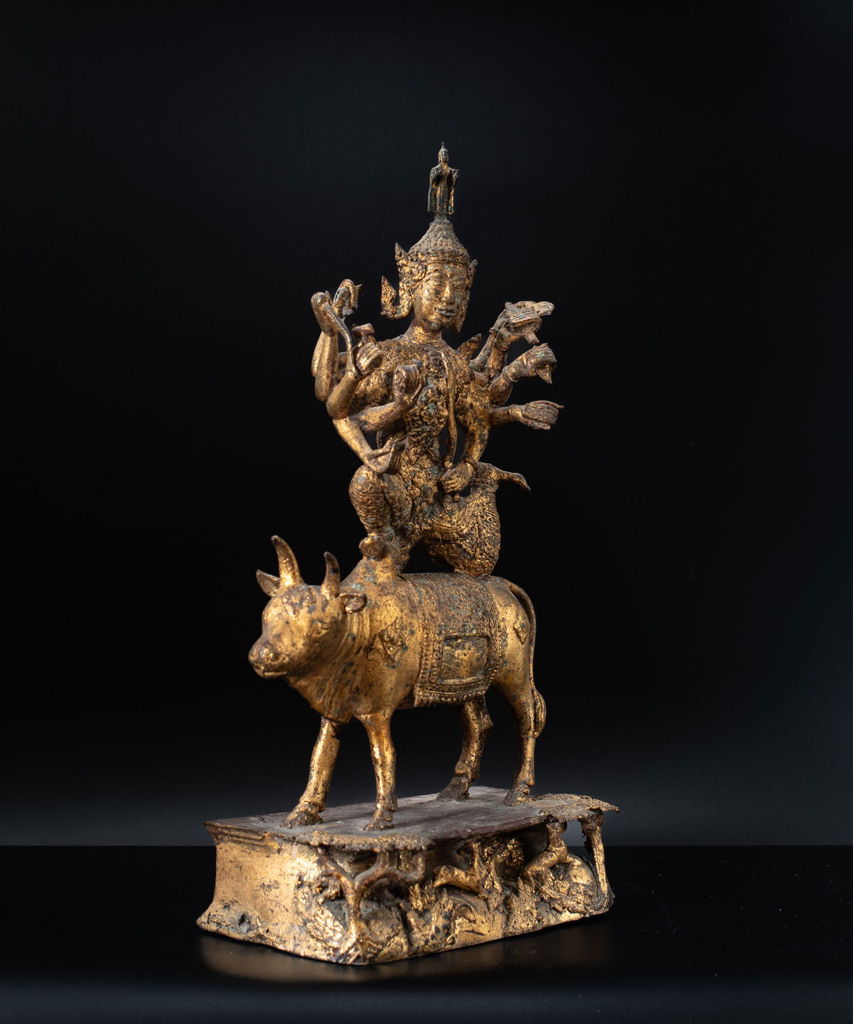 Hindu deity on Nandi – ormolu bronze 37cm